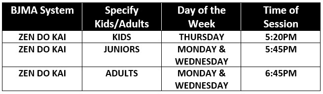 JAMES WIGZELL TIMETABLE FOR DIRECTORY | Bob Jones Martial Arts
