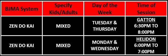 TIMETABLE SNIP | Bob Jones Martial Arts